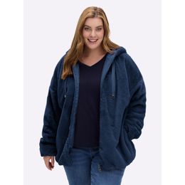 sheego Gro&szlig;e Gr&ouml;&szlig;en Fellimitatjacke mit Gummizug an &Auml;rmeln und Saum, dunkelblau, Gr&ouml;&szlig;e 46 - Damen
