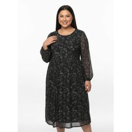 sheego Gro&szlig;e Gr&ouml;&szlig;en Blumenkleid in floral bedruckter Mesh-Qualit&auml;t, schwarz-bedruckt, Gr&ouml;&szlig;e 50 - Damen