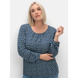 sheego Gro&szlig;e Gr&ouml;&szlig;en Print-Shirt mit Gummizug an &Auml;rmeln und Saum, nachtblau-salbei-bedruckt, Gr&ouml;&szlig;e 46 - Damen
