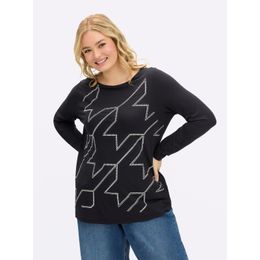 sheego Gro&szlig;e Gr&ouml;&szlig;en Langarmshirt im Hahnentritt-Dessin, schwarz, Gr&ouml;&szlig;e 48 - Damen