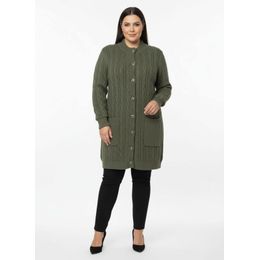 sheego Gro&szlig;e Gr&ouml;&szlig;en Longstrickjacke mit Zopfmuster, khaki, Gr&ouml;&szlig;e 48 - Damen