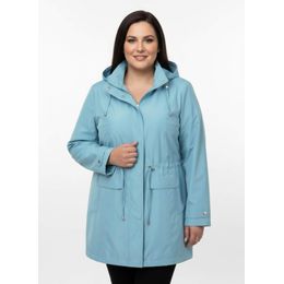 sheego Gro&szlig;e Gr&ouml;&szlig;en Jacke mit regulierbarer Kapuze und Taille, aquamarin, Gr&ouml;&szlig;e 48 - Damen