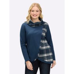 sheego Gro&szlig;e Gr&ouml;&szlig;en Sweatshirt mit Karo-Eins&auml;tzen, dunkelblau-wei&szlig;-gemustert, Gr&ouml;&szlig;e 48 - Damen