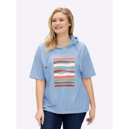 sheego Gro&szlig;e Gr&ouml;&szlig;en Kapuzensweatshirt mit elastischem Saum, eisblau-ecru-bedruckt, Gr&ouml;&szlig;e 54 - Damen