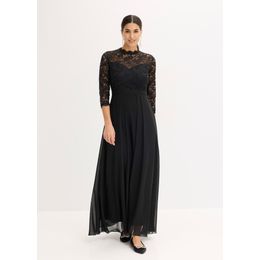 bonprix Maxikleid mit Spitze, schwarz, Gr.40, Bezauberndes Abendkleid mit Spitze im Oberteil und einem Rock aus strukturiertem Crepe sowie einem &uuml;berlappendem Rock aus feinem Chiffon.
