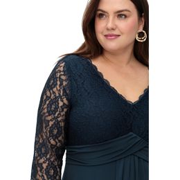 sheego Damen Abendkleid mit Oberteil aus floraler Spitze, nachtblau, Gr&ouml;&szlig;e 54