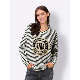 Heine Witt Damen Ringelshirt mit Logo-Print, champagner-schwarz-geringelt, Gr&ouml;&szlig;e 38