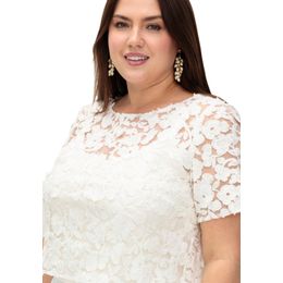 sheego Damen Tunikashirt aus floraler Spitze, hinten offen, offwhite, Gr&ouml;&szlig;e 56