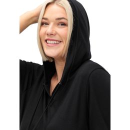 sheego Damen Shirtkleid mit Kapuze, schwarz, Gr&ouml;&szlig;e 40/42