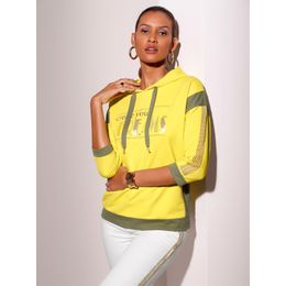 WITT Damen Kapuzensweatshirt mit Netz-Eins&auml;tzen, limone-goldfarben-bedruckt, Gr&ouml;&szlig;e 40