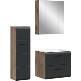 Badezimmer-Set Welltime, nox oak nb, sschwarz matt, B:105cm H:185cm T:46cm, MDF, Spanplatte, Kastenm&ouml;bel-Sets, Florenz, Badkombination 4-tlg. Nox Oak NB, inkl. Waschbecken