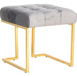 Sitzhocker Kayoom "Hocker Rare, Edler Touch durch goldenes Gestell", grau, B:48cm H:48cm T:48cm, Bezug: 100% Polyester (Samt) Gestell: Edelstahl, Hocker, Sitzhocker, eckig, samtweich, gesteppt, mit Zierkn&ouml;pfen, Edelstahlgestell