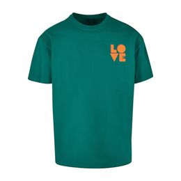 Merchcode T-Shirt 'Hugs & Love - Love' Herren Gr&ouml;&szlig;e XXL smaragd / dunkelorange