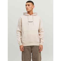 Jack & Jones Kapuzensweatshirt JACK & JONES "JORVESTERBRO SWEAT HOOD NOOS", Herren, Gr. S, wei&szlig; (moonbeam), angeraute Sweatware, Obermaterial: 70% Baumwolle, 30% Polyester, bedruckt, relaxed fit, Rundhals, Rippb&uuml;ndchen, Sweatshirts