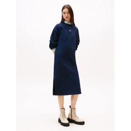 Sweatkleid Tommy Jeans "TJW BADGE SWEAT MIDI DRESS", Damen, Gr. XS (34), N-Gr, blau (schwarz night navy), Sweatware, Obermaterial: 100% Baumwolle, unifarben, Rundhals, Kleider Sweatkleid