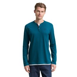 Tom Tailor Damen Langarmshirtclassic petrol, Gr. L, kontrastfarbene Details, unifarben, Single Jersey, Obermaterial: 100% Baumwolle, Shirts, mit Logo