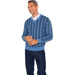 Herren V-Ausschnitt-Pullover im grafischen Strickmuster mittelblau-marine, Gr&ouml;&szlig;e 60