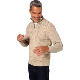 Herren Langarm-Pullover mit platziertem Zopfmuster beige-meliert, Gr&ouml;&szlig;e 46