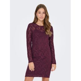 Only Damen Minikleid "ONLBLAISE L/S O-NECK DRESS JRS"mauve wine, Gr. XL, unifarben, Jersey, Obermaterial: 100% Polyester, Kleider, Sommerkleid