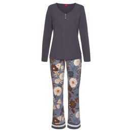 s.Oliver Pyjama Damen Gr&ouml;&szlig;e S/M creme / rauchblau / dunkelblau / orange Winterkleid