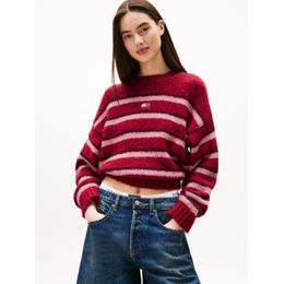 Tommy Jeans Damen Rundhalspullover "TJW BADGE STRIPE FLUFFY SWEATER", rot, Gr. L, gestreift, Strick, Obermaterial: 69% Polyacryl, 23% Polyester, 8%