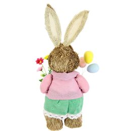 Dekoobjekt I.GE.A., B:17cm H:40cm, rosa, Kunststoff, Polyester, sonstige Fasern, Dekofiguren, "H&auml;sin", Mit Eier aus Bast Hase Osterhasen Fr&uuml;hling