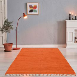 Teppich Theko, B:40cm H:5mm L:60cm, orange, Baumwolle, Wohnzimmer, Teppiche, "Happy Cotton Fleckerl, handgewebt", Flachgewebe, reine Baumwolle,