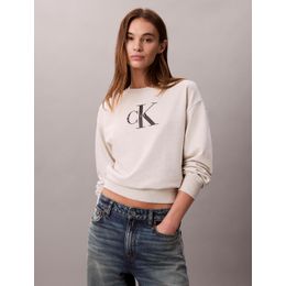 Damen Sweatshirt "LS MNLG FRNCH TRRY R"vanilla heather, Gr. M, Calvin Klein Jeans, Web, Obermaterial: 86% Baumwolle, 14% Polyester, Sweatshirts, Mit