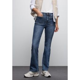 Street One Damen Bootcut-Jeansmedium blau wash, Gr. 33, unifarben, Denim/Jeans, Obermaterial: 63% Baumwolle, 25% Polyester, 10% Viskose, 2% Elasthan,
