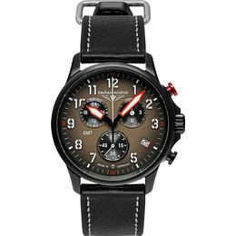 BAUHAUS Damen Chronograph "Flight Control Blackwing GMT", schwarz, Armbanduhren, Quarzuhr, Armbanduhr, Herrenuhr, Made in Germany, analog, Tag