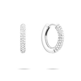 Tamaris Damen Paar Creolen "Schmuck Geschenk Edelstahl Creole Glitter Donut Familie", 21,6mm, Edelstahledelstahlfarben, kristallwei&szlig;, kristallwei&szlig;,