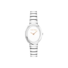 Calvin Klein Damen Quarzuhr "TWISTED BEZEL"silberfarben, wei&szlig;, Armbanduhren, Armbanduhr, Damenuhr, Edelstahlarmband, analog