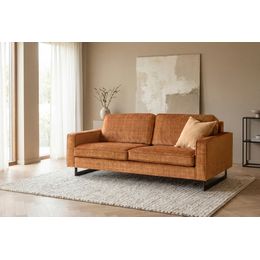 2-Sitzer Home Affaire "Pinto, 166 cm, Cord, Chenille, Lederoptik", brick rot, B:166cm H:85cm T:97cm, 100% Polyester, Sofas, mit Keder, schwarze Metallf&uuml;&szlig;e, Wellenunterfederung