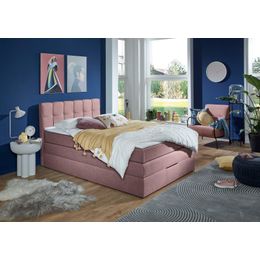 Boxspringbett Home Affaire, B:140cm L:210cm, rosa, Komplettbetten, "Fornoli", inkl. Topper und Bettkasten, H3 in zwei Matratzenarten