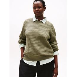 Damen Strickpullover "CRV CO CABLE FINE GG C-NK LS SWT", gr&uuml;n, Gr. 48, Tommy Hilfiger Curve, unifarben, Strick, Obermaterial: 100% Baumwolle,
