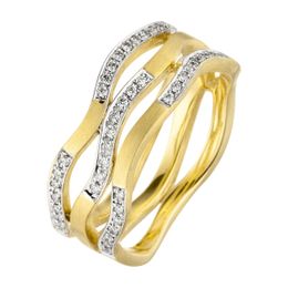 Jobo Damen Diamantring "Ring Goldring breit", 56, SI = kleine Einschl&uuml;sse, Diamanten Gelbgold 585gelbgold 585, Diamanten, Gelbgold 585, Fingerringe,