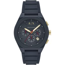 Armani Exchange Kinder Chronograph "SYNC", blau, Armbanduhren, Quarzuhr, Armbanduhr, Herrenuhr, Silikonarmband, Datum, Stoppfunktion