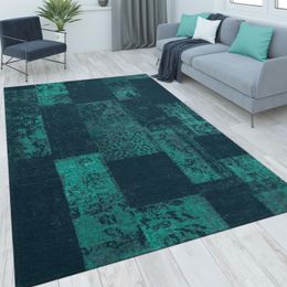 Teppich Paco Home, B:120cm H:13mm L:170cm, blau, Baumwolle, Polyacryl, Polyester, Wohnzimmer, Teppiche, "Mariba 100", Kurzflor, modernes Patchwork