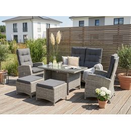 Garten-Essgruppe Konifera, grau, Polyrattan, Sitzm&ouml;bel-Sets, "Monaco", Polyrattan, Aluminium, R&uuml;ckenlehne verstellbar, Grau