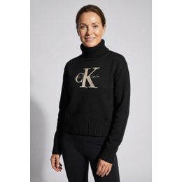 Damen Strickpullover, schwarz, Gr. XXS, Calvin Klein Jeans, unifarben, Strick, Obermaterial: 60% Baumwolle, 40% Polyacryl, Pullover, Rollkragen,