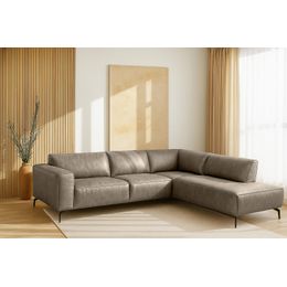 Ecksofa Home Affaire, B:275cm H:77cm T:210cm, grau, 65% Polyester, 35% Lederfasern, Wohnzimmer, Sofas, "LORCAN mit Metallf&uuml;&szlig;en, Breite 275 cm,
