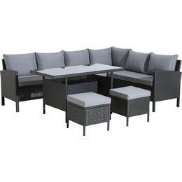 Gartenlounge-Set Konifera, B:62cm, schwarz, Stahl, Sitzm&ouml;bel-Sets, "Manhatten, Gartenm&ouml;bel Set", Stahl/Polyrattan