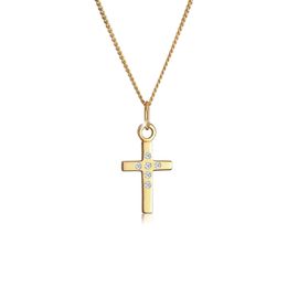 Elli DIAMONDS Damen Collierkettchen "Kreuz Diamant Wei&szlig; Brillantschliff (0.03 ct) 585 Gelbgold", 45, 0,03 mit Diamanten, Gelbgold 585, L: 45, gold,