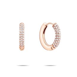 Tamaris Damen Paar Creolen "Schmuck Geschenk Edelstahl Creole Glitter Donut Familie", 21,6mm, Edelstahlros&eacute;goldfarben, kristallwei&szlig;, kristallwei&szlig;,