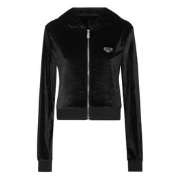Kapuzensweatjacke Philipp Plein "Skull Mit Schmucksteinen", Damen, Gr. M, 02, schwarz, Obermaterial: 100% Glasfaser, 95% Polyester, 5% Elasthan, Sweatjacken