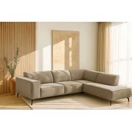 Ecksofa Home Affaire, B:275cm H:77cm T:210cm, grau, Struktur weich: (85% Polyester, 15% Nylon), Wohnzimmer, Sofas, "LORCAN mit Metallf&uuml;&szlig;en, Breite