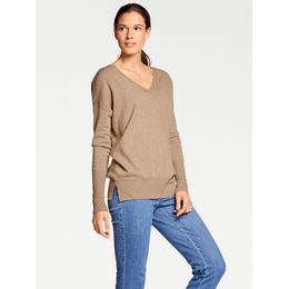 Heine Witt Damen Kaschmirpullover mit V-Ausschnitt, camel, Gr&ouml;&szlig;e 44/46