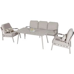 Gartenlounge-Set Konifera "Fernando", beige, beige, Aluminium, Wicker/Kunststoffgeflecht, Sitzm&ouml;bel-Sets, bestehend aus 2 Sesseln, 1 Sofa, 1 Tisch und Sitzauflagen