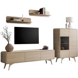 Wohnwand Home Affaire "Torsby, moderne Anbauwand, Komplettset im Scandi-Stil", eiche natur, B:290cm H:170cm T:39cm, Holzwerkstoff, Kastenm&ouml;bel-Sets, Wohnwand, enth&auml;lt Vitrine, Lowboard, und Wandboards, 290 cm breit