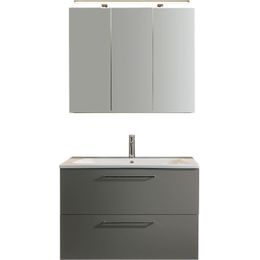 Badm&ouml;bel-Set NOLTE SPA, B:90cm H:180cm T:46cmquarzgrau, MDF, Kastenm&ouml;bel-Sets, "Lux - Badm&ouml;bel-Set", Badezimmer-Set hochglanz, Spiegelschrank und
